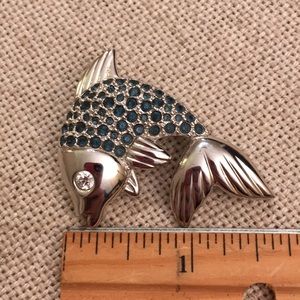 Vintage | Jewelry | Vintage Napier Blue Rhinestone Fish Pin Silvertone ...